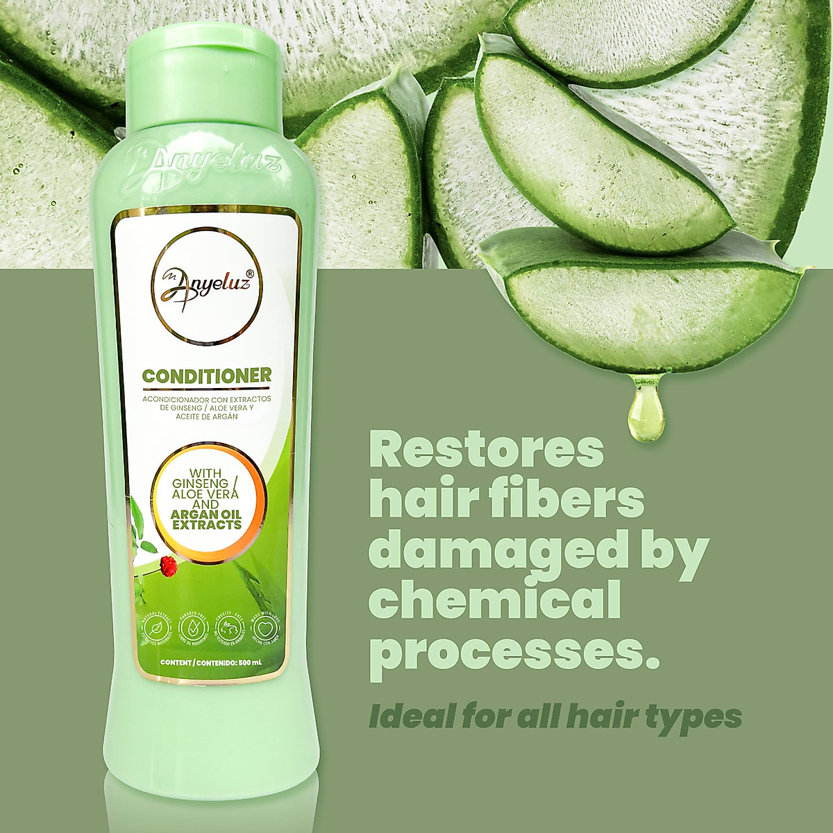 Anyeluz Aloe Vera Conditioner, Enhances Hair Condition Leaving it Silky, Revitalized, and Easy to Comb, Recommended for All Hair Types