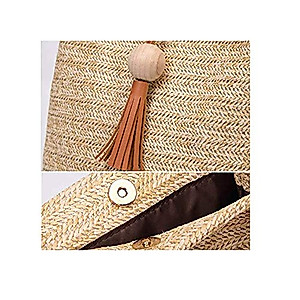 COPYLOVE Handle Straw Bag, Women's Summer Bucket Bag Shoulder Straw Wooden Ball Fringe Messenger Bag Hot (#2)