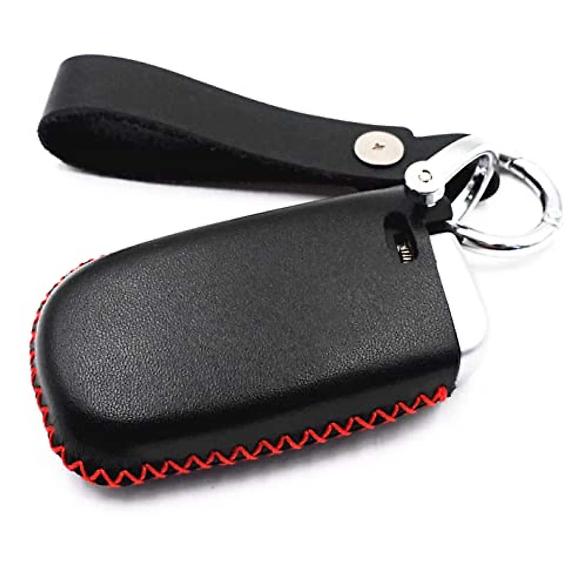 WFMJ Leather 5 Buttons Smart Key Fob Case Cover for Dodge Journey Durango Challenger Charger Jeep Grand Cherokee Chrysler 300 (Black)