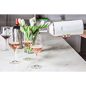 Vinglacé Wine Bottle Chiller Gift Set- Portable Stainless Steel Wine Cooler with 2 Stemless Wine Glasses, White