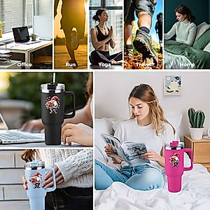 LB LEOBON 40 ounce insulated cup with handle, double-layer vacuum stainless steel material, equipped with straw, can keep warm or maintain cold drinks Gnome Love Bouquet J Cowboy Blue