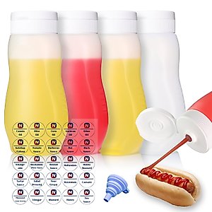 Nacxbwer Condiment Squeeze Bottles for Ketchup Hot Sauce Liquids Oil with Caps for Condensed Milk and Mustard Salad Dressing Dispenser Clear Plastic Bottles Dressing Container HD PE BPA-free
