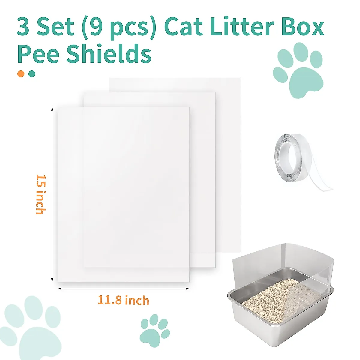Vehipa 3 Set Stainless Steel Litter Boxes Large Metal Litter Boxes with Litter Box Pee Shields and Metal Cat Litter Scoops for Cats Rabbits, Non Stick Smooth Surface and Rustproof 17.5 x 13.6 x 5.9