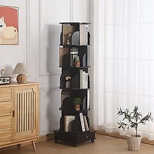 DGYLHBJ 360 Solid Wood Rotating Bookshelf,Bookcase on Wheels,Rotating Bookshelf with Drawer,360°Display Bookcase, Revolving Bookcase for Office,Bedroom, Living Room, Study, Library (Black)