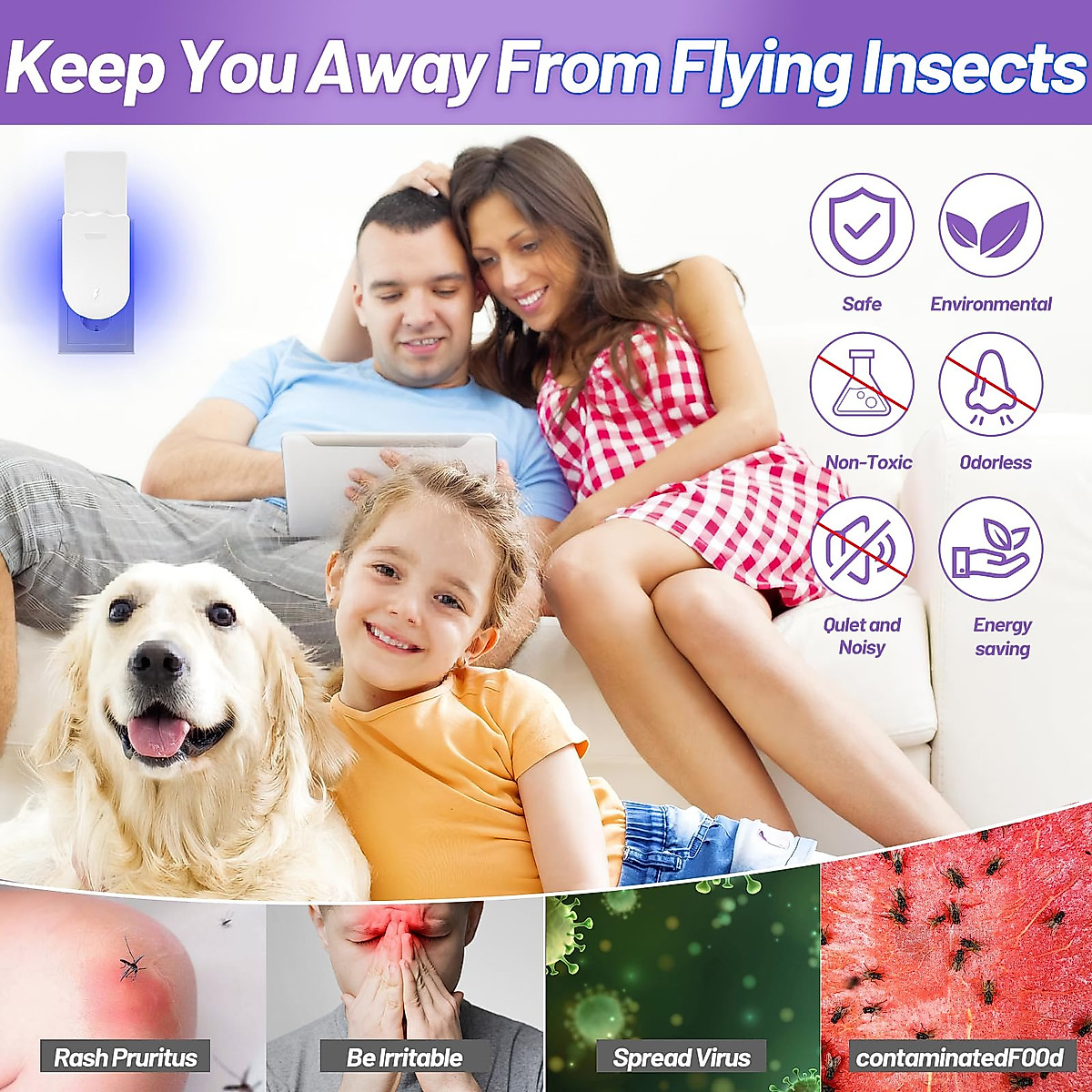 Flying Insect Trap - Indoor Fly Trap,4 PCS Highly Effective UV Blueish-Purple Light,Flying Insect Trap with Sticky Pads,for Flies, Fruit Flies, Moths, Gnats, and Other Flying Insects (4 pcs)