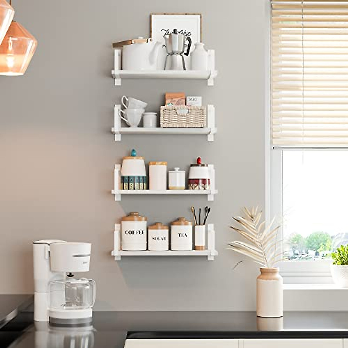 Wallniture Toledo 17" Floating Shelves for Wall, Bookshelf Living Room Decor, Kitchen Organization, Bathroom Shelves, 17" Office Wall Shelf Set of 4 White