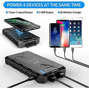 Solar Power Bank,Solar Charger 38800mAh, Qi Wireless Charger, Outputs 5V/3A High-Speed & 2 Inputs Huge Capacity Phone Charger for Smartphones, IP66 Rating, Strong Light LED Flashlights (Black)