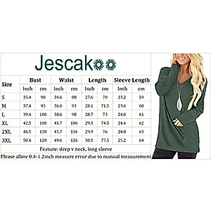 Jescakoo Fall Casual Tops for Women Cute Long Sleeve V Neck T Shirts Green L