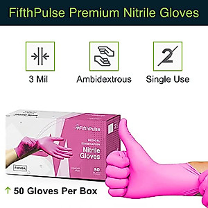 Fuchsia Hot Pink Nitrile Disposable Gloves - 50 Count - 3 Mil Nitrile Gloves Medium - Powder and Latex Free Rubber Gloves - Surgical Medical Exam Gloves - Food Safe Cooking Gloves