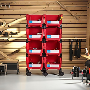 AERCANA Movable stacking storage bins tool storage bins for workshop,garage,warehouse,Red, 8-Pack