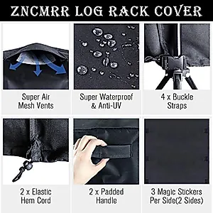 ZNCMRR Firewood Log Rack Cover, 4 Feet 600D Oxford Heavy Duty Outdoor Waterproof All-Weather Outdoor Protection for Firewood Rack Cover, 48" x 24" x 42" (4 Feet, Black)