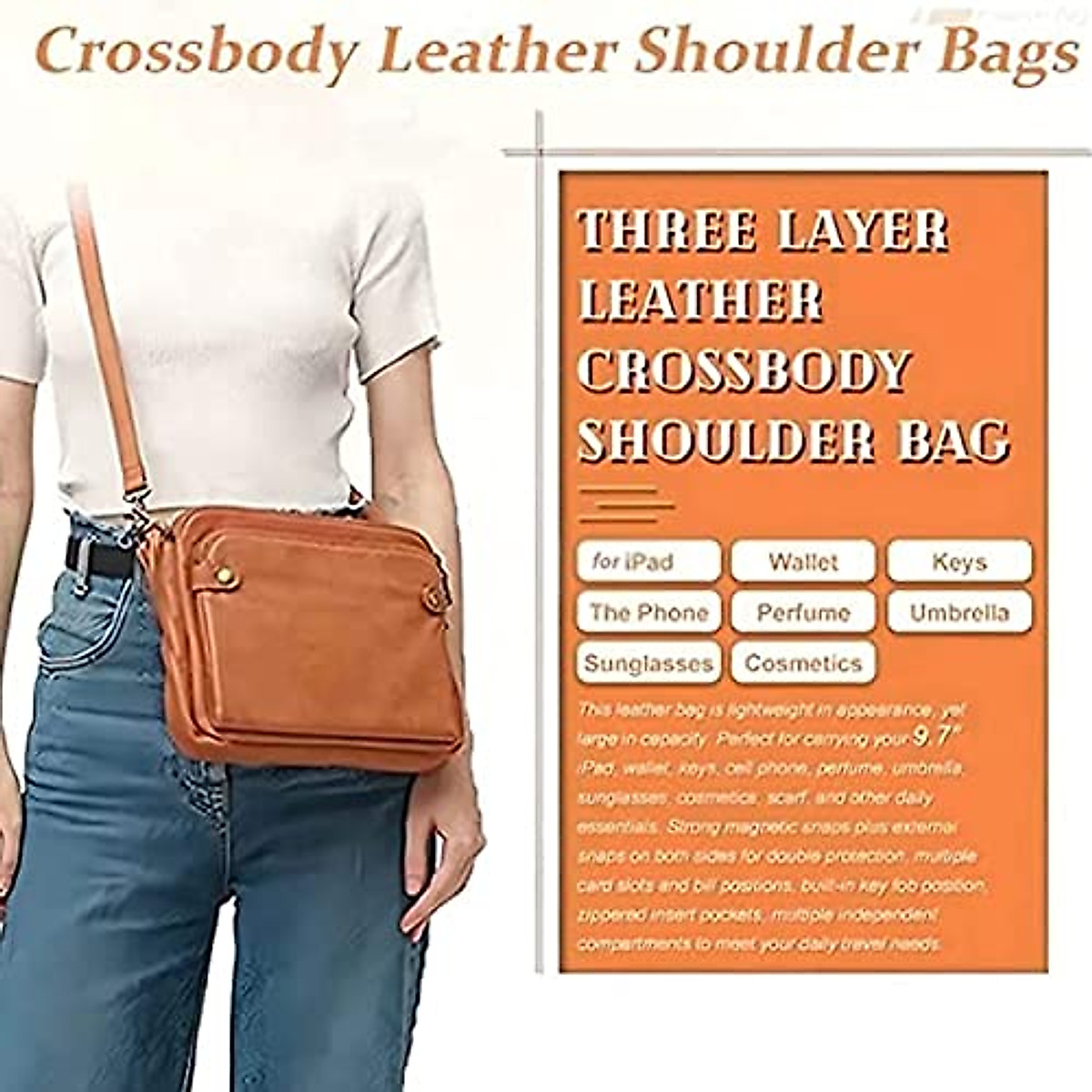 BOBOROI Crossbody Leather Shoulder Bags and Clutches for Women, Women's Purses and Handbags Small Size, Multiple Compartments (brown)