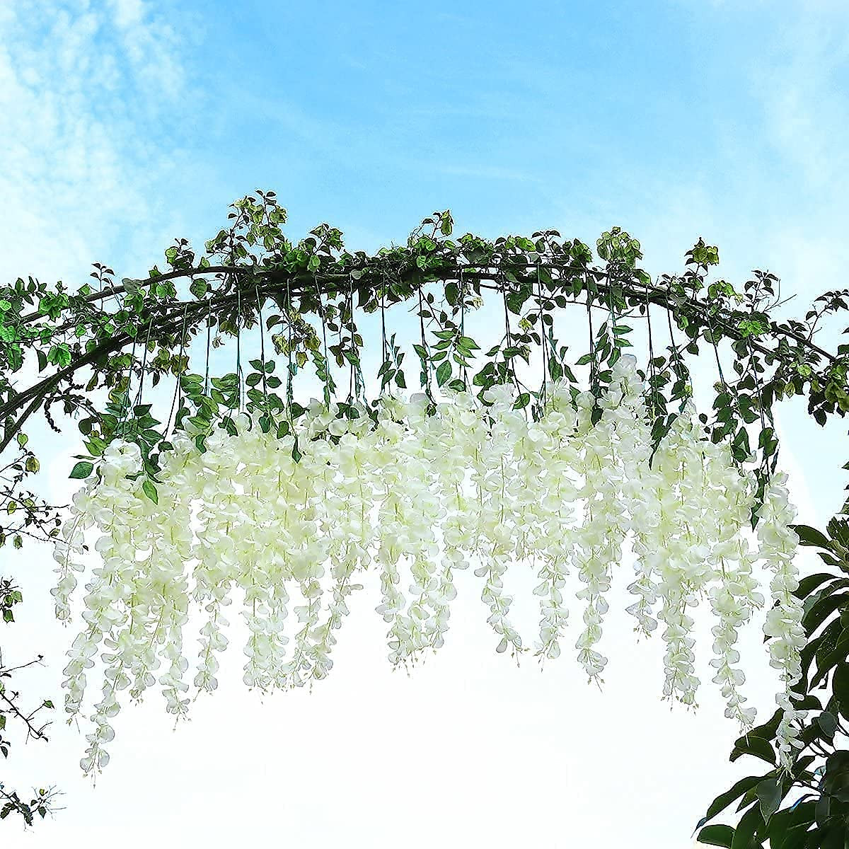 Beautymee Artificial Wisteria Garland 12Pack 3.6 Feet Artificial Flowers Fake Wisteria Vine Silk Flower for Wedding Decorations Home Garden Party Decor (White, 12)