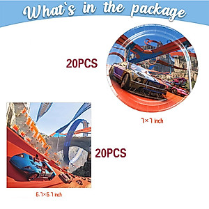 Tshirtshark 40pcs Hot Car birthday Party Decorations,Hot wheel Party Tableware Set for 20 Guests，Hot Car birthday Party Dessert Plates Napkins Used for party Supplies…, Red