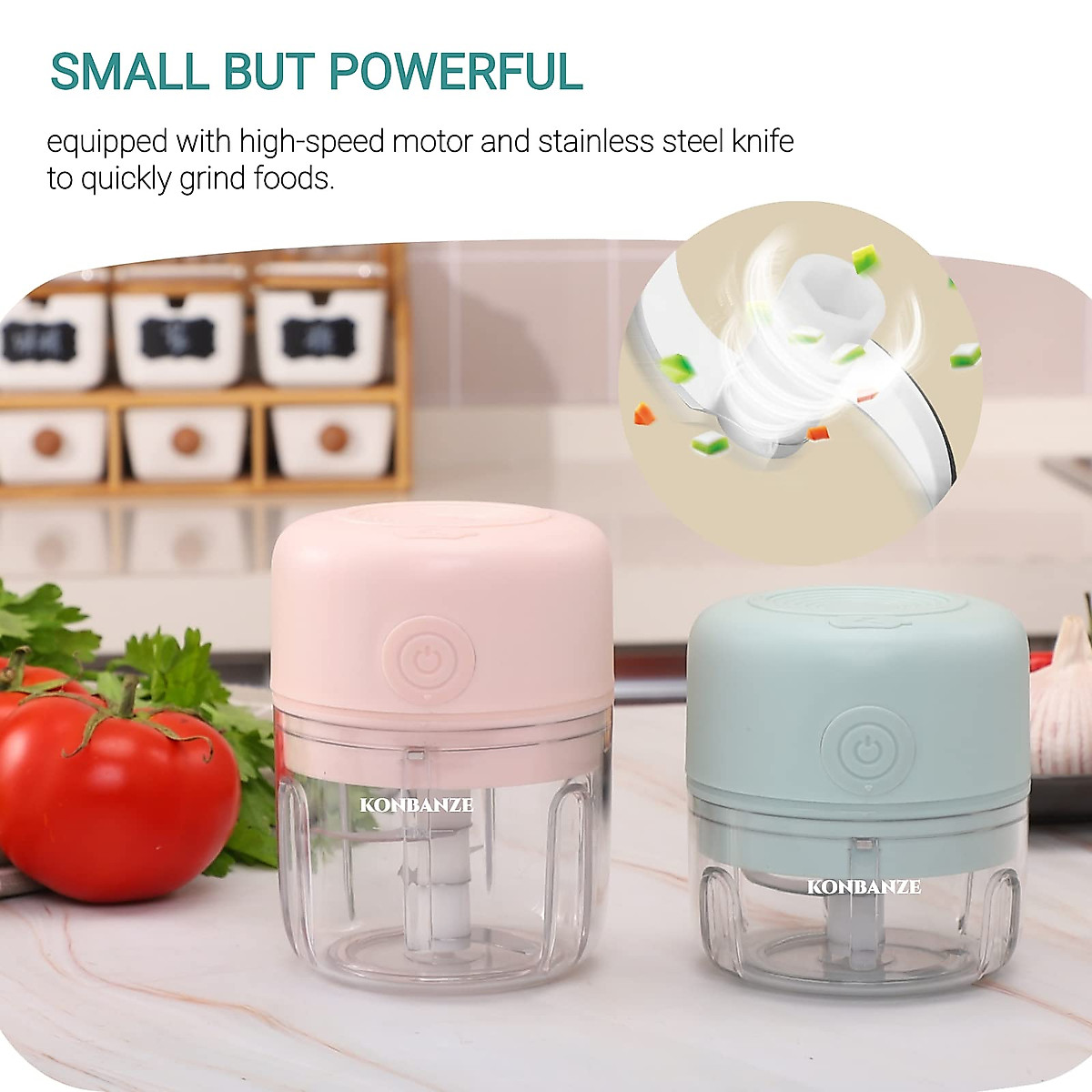 KONBANZE 2-CUP Electric Portable Mini Garlic Onion Chopper Crusher Small Food Processor Mini Food Processor Masher USB Charging Food Vegetable Cutter Kitchen Gadgets (PINK)