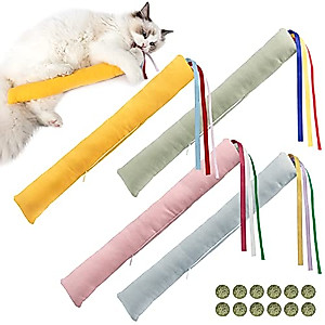 MEWTOGO 4 Pcs Cat Kicker Toy with Ribbon - Cat Toys with 12 Natural Catnip Balls and Zipper, Interactive Cat Kick Sticks Chew Toy, Ideal Cat Gift for Indoor Kitten Playing