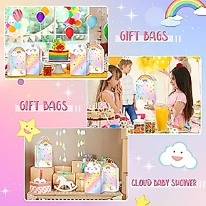 16 Pieces Rainbow Party Favor Bags Rainbow Present Bags with Handles Cloud Birthday Goodie Candy Bags Pastel Party Treat Gift Bags for Kids Girls Cloud Rainbow Party Decor Baby Shower Party Supplies