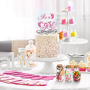 Sieral 48 Pcs 3.4 oz Small Glass Bottles Favor Jars with Cork Lids Baby Shower Decorative Milk Jar for Party Candy Decorations Souvenirs (It's a Girl)