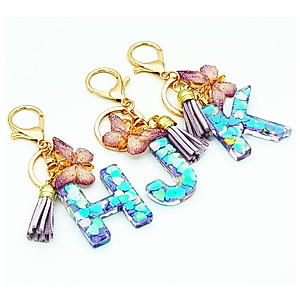 TTYY Initial Letter Keychains for Girls Women Pink Purple Green Cute Butterfly Heart Keychain for Backpack School Bag (purple heart Letter K)