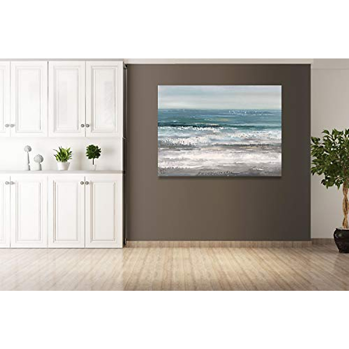 Yihui Arts Large Dinning Room Wall Art Hand Painted Modern Abstract Seascape Canvas Oil Painting Ocean Beach Coastal Picture Artwork for Home Decor
