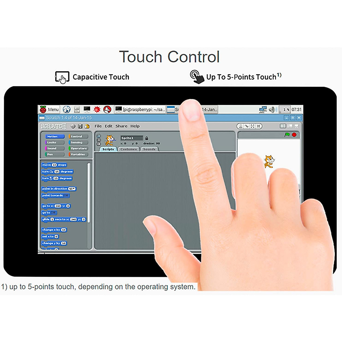 waveshare 7inch DSI LCD 1024×600 Touch Screen for Raspberry Pi 4B/3B+/3A+/Compute Module 4 (CM4)/Compute Module 3+ (CM3+) Toughened Glass IPS Display Capacitive Monitor 5-Points Touch Driver Required