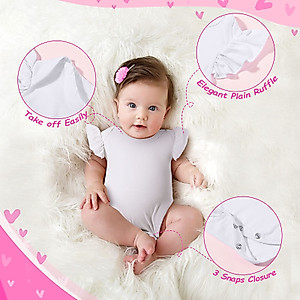4 Pieces Sublimation Baby Blank Bodysuits White Short Sleeve Bodysuits for Baby girls Ruffle Jumpsuit Fabric and Polyester (0-3 Months)