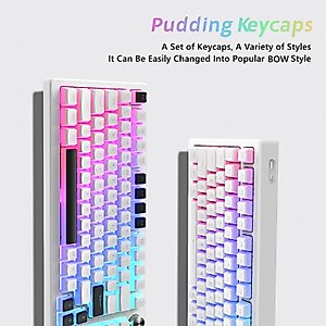 Womier Pudding Keycaps, PBT Keycaps 165 Keys Set Custom Keycap Set, Shine Through Keycaps OEM Profile, Universal Compatiability for 100%, 75%, 65%, 60% Keyboard-White