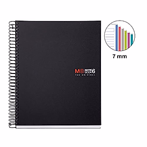 Miquelrius Medium Wirebound Notebook, 6" x 8" A5, 6-Subject, College Ruled, Black