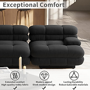 WJShome Modular Sectional Couch for Living Room, Inline Sofa Couch,73.23" Minimalist Sofa Couch,Lovesofa Deep Seat Couch Deep Seat (Black, 2 Seater)