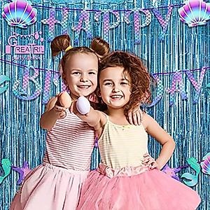 Blue Tinsel Curtain Party Backdrop - GREATRIL Foil Curtain Party Decor Photo Streamers Backdrop for Birthday/Baby Shower/Mermaid/Under The Sea/Ocean/Frozen Party Decorations - 1m x 2.5m - Pack of 2