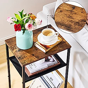 Hoctieon 3 Tier End Table, Telephone Table, Narrow Side Table with Storage, Nightstand for Small Spaces, Metal Frame, For Living Room, Bedroom, Sofa Couch, Hall, Easy Assembly, Rustic Brown