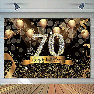 Sensfun Sparkle Gold 70th Birthday Backdrop Black Golden Balloons Photography Background for Women Shining Diamond Fabulous 70 Bday Party Decoration Supplies Happy 70th Birthday Photo Banner 7x5ft