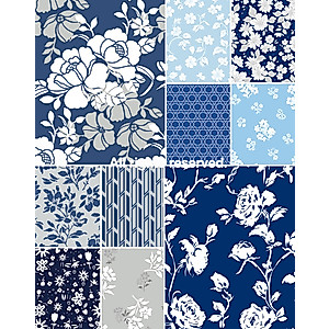 100% Cotton Quilting Fabric Bundle, 10Pcs Fat Quarters Fabric Bundles 50cm x 50cm, Pre-Shrunk, Medium Weight Plain Quilting Fabric Squares for Quilts, Sewing, Patchwork, DIY, Craft (Blue)