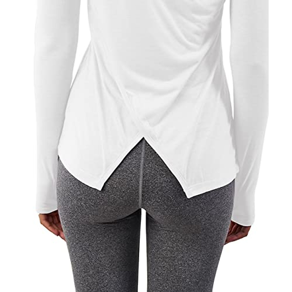 Bestisun Womens Long Sleeve Yoga Tops Workout Shirts Yoga Clothes Tunic Workout Tops with Thumb Hole White M