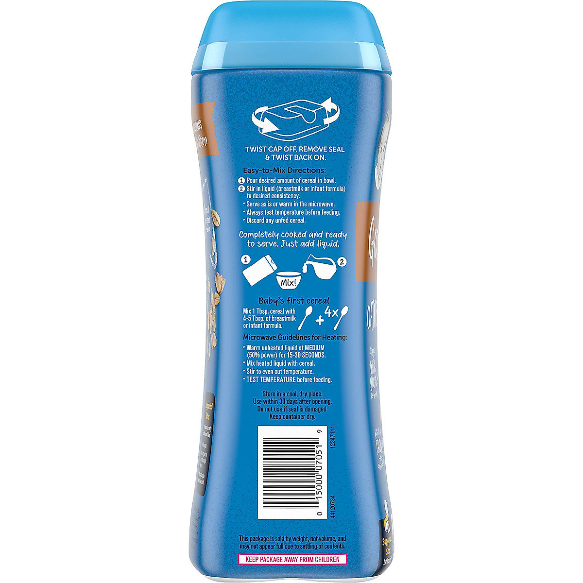 Gerber Cereal for Baby 1st Foods Grain & Grow Oatmeal Cereal, Made with Whole Grains & Essential Nutrients, Non-GMO, For Supported Sitters 8 Ounce (Pack of 6)