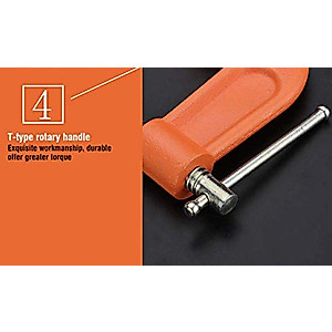 Edward Tools Heavy Duty Steel 8" C Clamp - Iron Alloy - Versatile Clamp for Brake, parts assembly, fastening, welding, woodwork, metal work, auto - T rotary handle - Thicker Screw