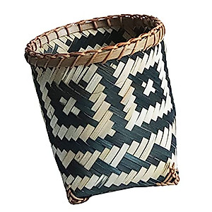 BESPORTBLE Bamboo Woven Wastebasket Trash Can Vintage Rustic Garbage Bin Container Farmhouse Style Decorative Trash Can for Home Office