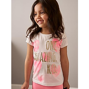 Simple Joys by Carter's Girls' Short-Sleeve Shirts and Tops, Pack of 3, Grey Hearts/Pink Dinosaur/White Text Print, 3T