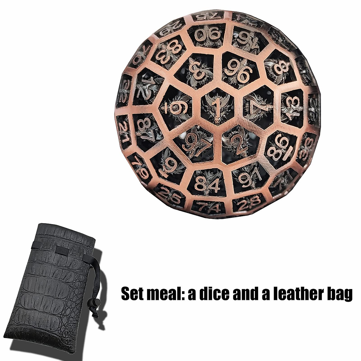 100 Sided Dice Metal Hollow D100 DND Dungeons and Dragons Gifts D&D RPG Polyhedral Games Dice Accessories Large Giant Pathfinder Roleplaying MTG Dice Bring a Black Leather Bag, red Copper