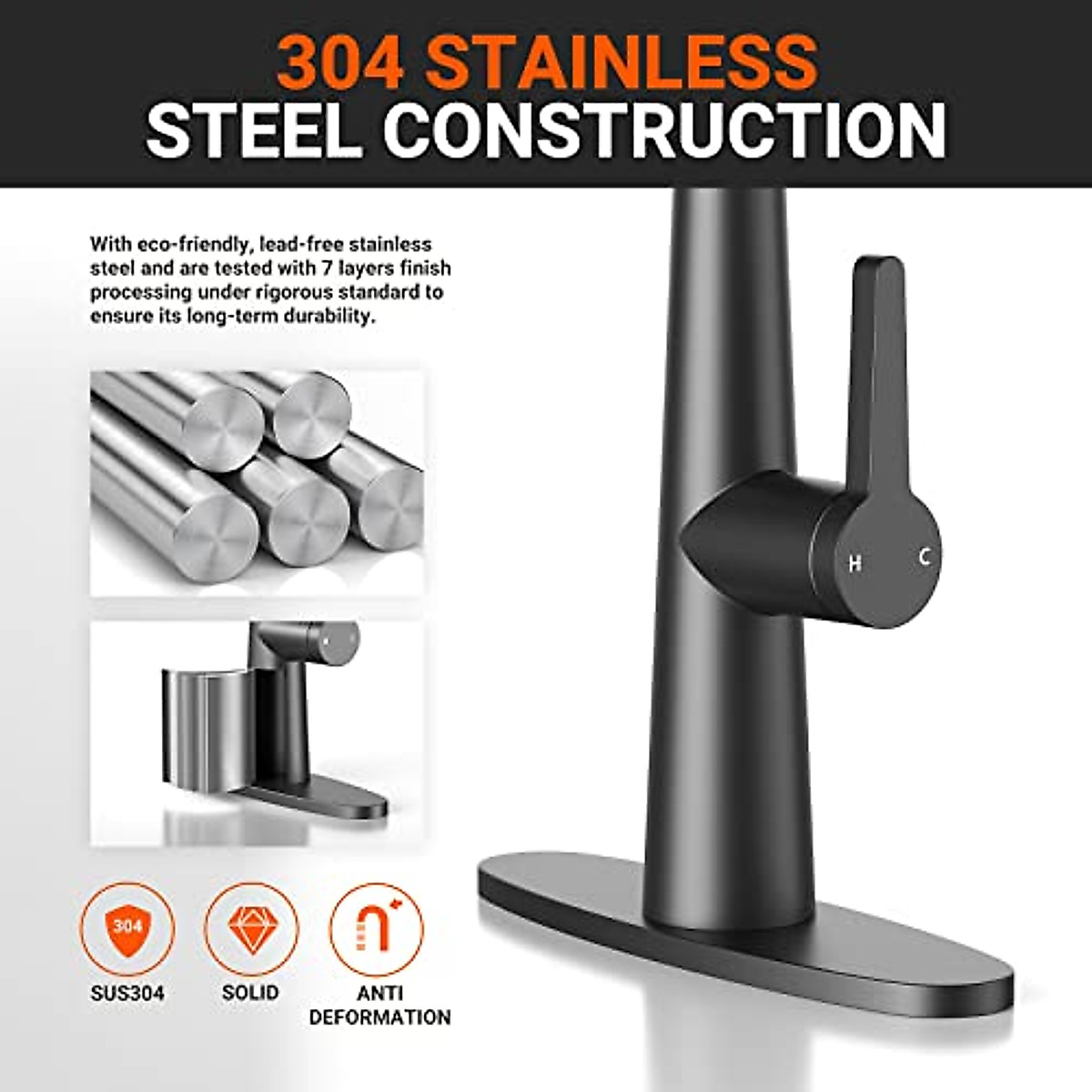 Kitchen Faucet with Pull-Down Sprayer, LEPO Matte Black 4-Function Kitchen Pull Out Faucet, Modern High Arc Single Handle Kitchen Utility RV Bar Sink Faucets with Deck Plate (Matte Black)