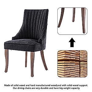 mikibama Linen Dining Chairs Set of 2 Channel Tufted Kitchen Dinner Chair Comfy Fabric Upholstered Accent Chair for Dining Room with Solid Wood Legs (Black)