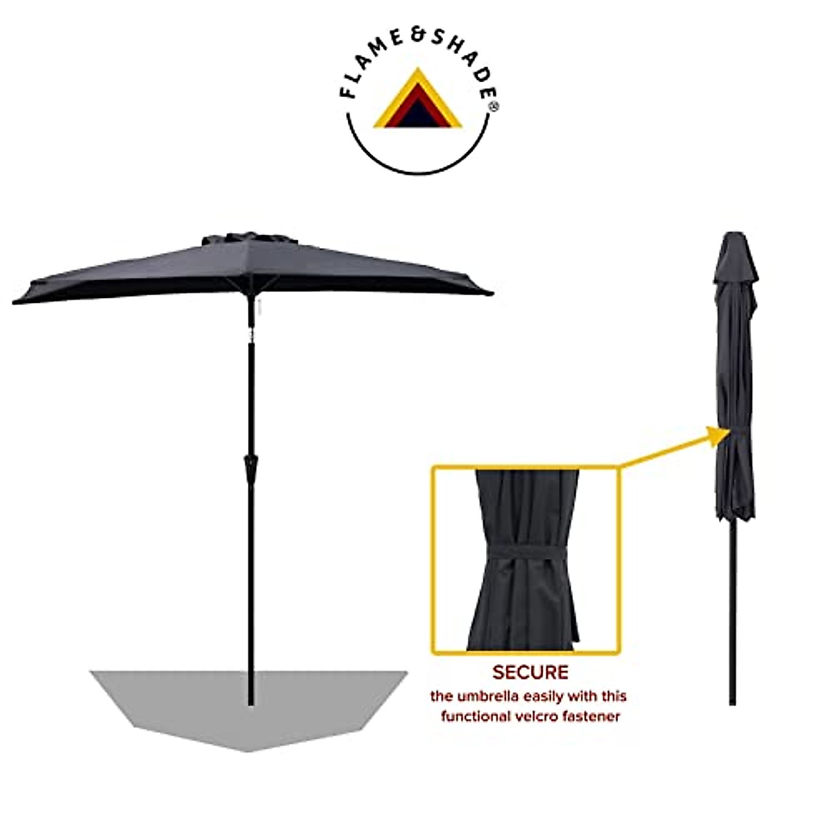 FLAME&SHADE 9 ft Half Round Outdoor Market Patio Table Umbrella with Tilt for Wall Balcony, Anthracite