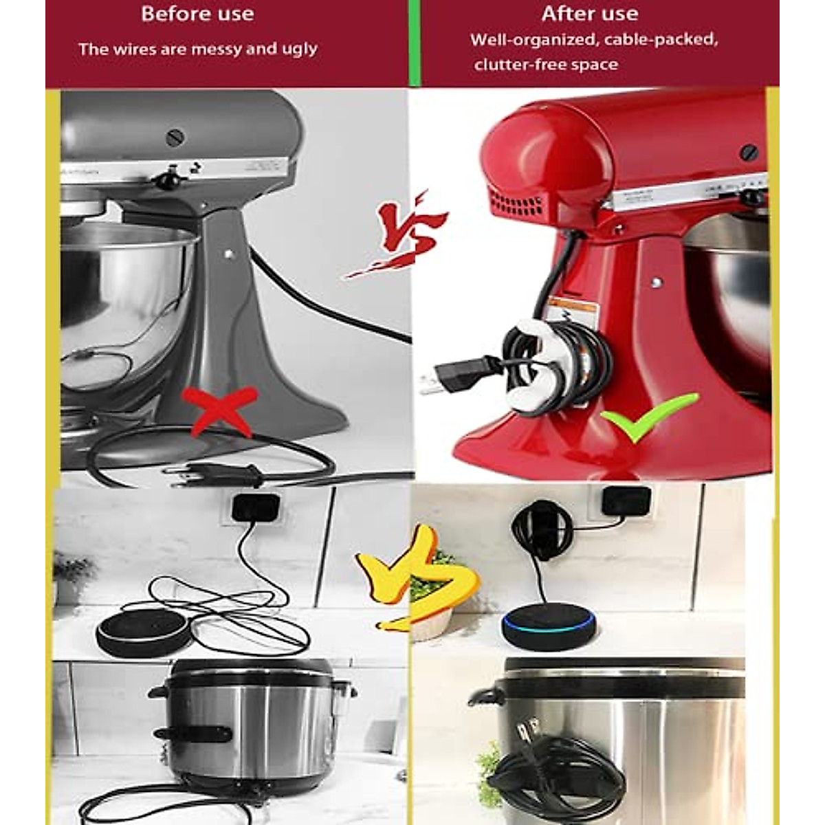 Wire organizers that can be used to stick to kitchen utensils, wire packs for small appliances, blenders, blenders, coffee makers, pressure cookers and air fryers (15Pcs)