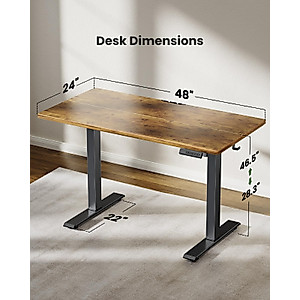 Marsail Electric Standing Desk with LED Lights, 48x24 Inch Adjustable Height Sit Stand up Desk for Home Office Furniture Computer Desk with 3 Memory Presets, Headphone Hook