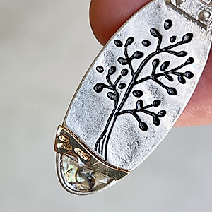 Silver Tree of Life Zipper Pull for Purse, Cute Abalone Shell Backpack Charms, Unique Gold inlaid Handbag Jewelry, Large Zipper Charms, Cool Keychain Charm