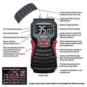 Calculated Industries 7445 AccuMASTER Duo Pro Pin & Pinless Moisture Meter Detects Hidden Leaks and Moisture | Combo Non-invasive Pad + Pin Sensors | for Restoration Contractors, Woodworkers, DIYs