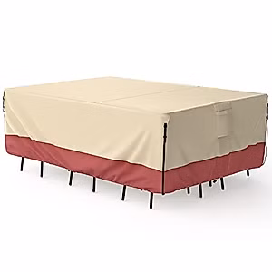 U-COMSO Patio Furniture Set Cover Waterproof, 600D Heavy Duty Lawn Patio Furniture Covers, Outdoor Sectional Sofa Cover Patio Table Chair Set Cover, 111" W x 74" D x 28" H, Beige & Orange