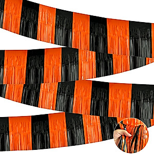 4 Pack 10 Feet Black Orange Halloween Parade Float Decorations for Trailer Car, Foil Fringe Tinsel Streamers Banner Garland for Halloween Graduation Homecoming Party Decoration (Black Orange)