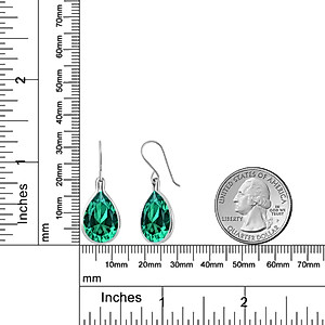 Gem Stone King 925 Sterling Silver Green Simulated Emerald Teardrop Dangle Earrings For Women | 16.50 Cttw | Pear Shape 16X12MM