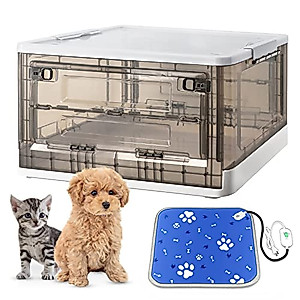 HKDQ Puppy Incubator, Pet Incubator Box Large PET Brooder Nursery,Nebulization Box,Kitten Incubator,Incubator for Puppies with Pet Heating Pad and Pet Medicine Feeder（55L）